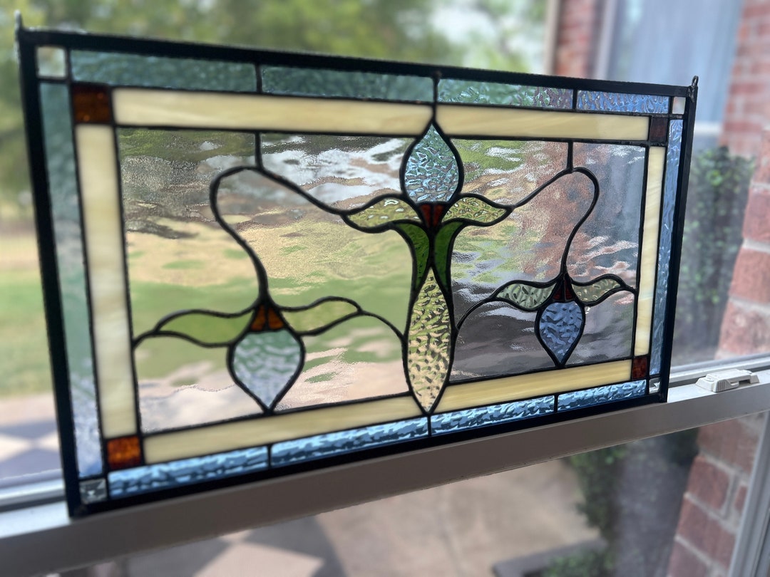 Handmade Victorian Tiffany Style Stained Glass Window Panel Large 19.75 ...
