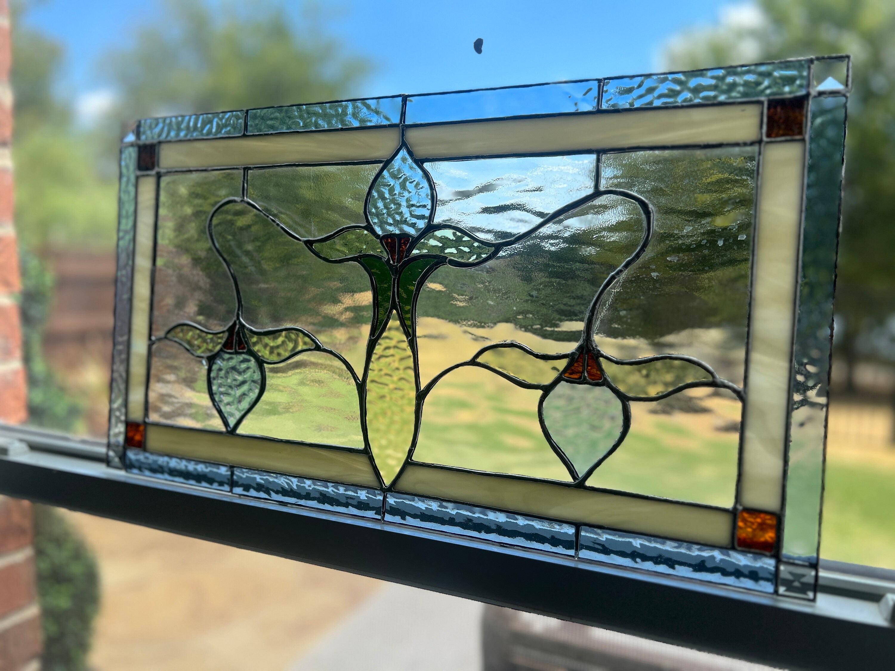 Handmade Victorian Tiffany Style Stained Glass Window Panel Large 19.75 ...