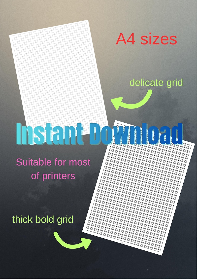 A4 Grid Paper Printable, Thin & Bold Grids (digital Download), Practice ...