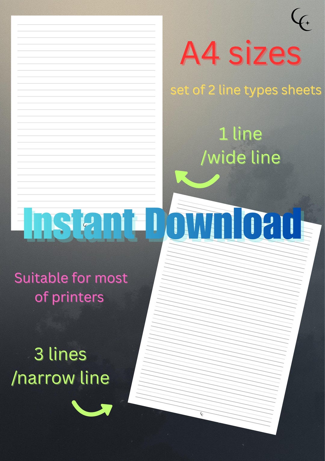 Line Paper A4 / Printable / 3 Lines / Wide / Handwriting / Practice ...