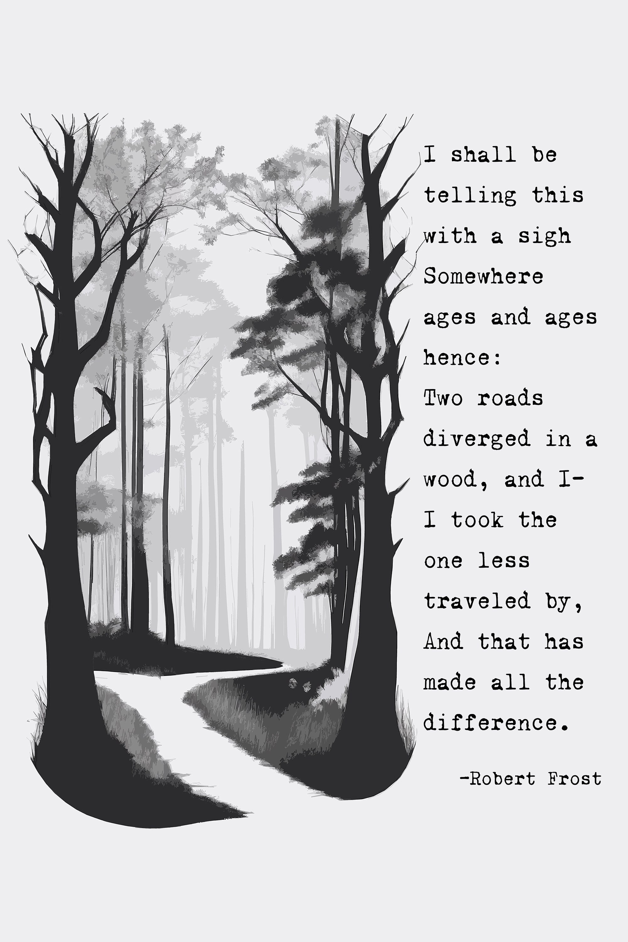 Robert Frost Poem Wall Art With Artwork , Road Not Taken, Road Less Traveled Exploring ...