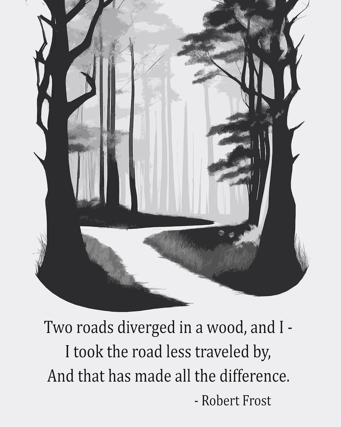 Robert Frost Poem With Artwork , the Road Not Taken, Less Traveled ...
