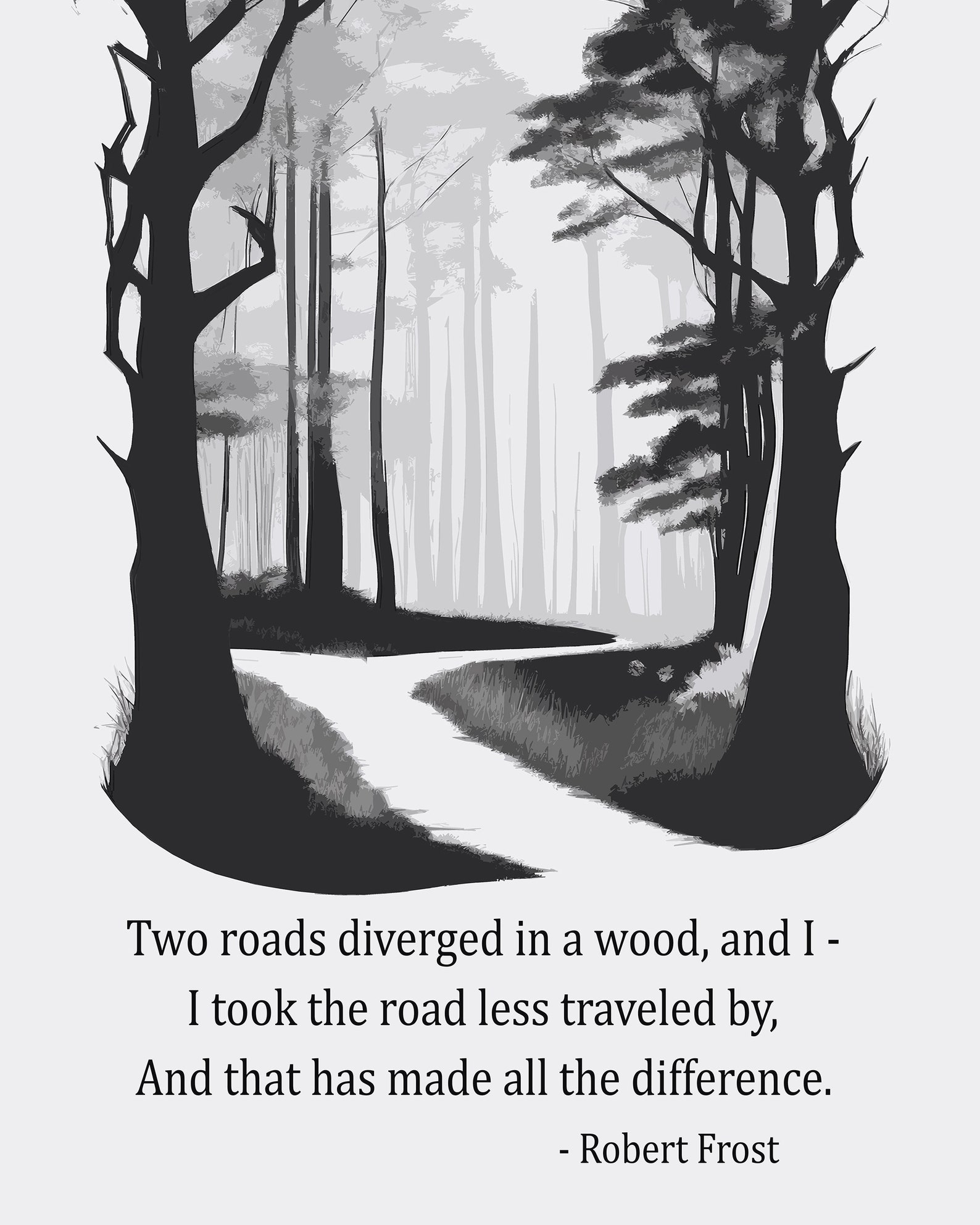 Robert Frost Poem With Artwork , the Road Not Taken, Less Traveled ...