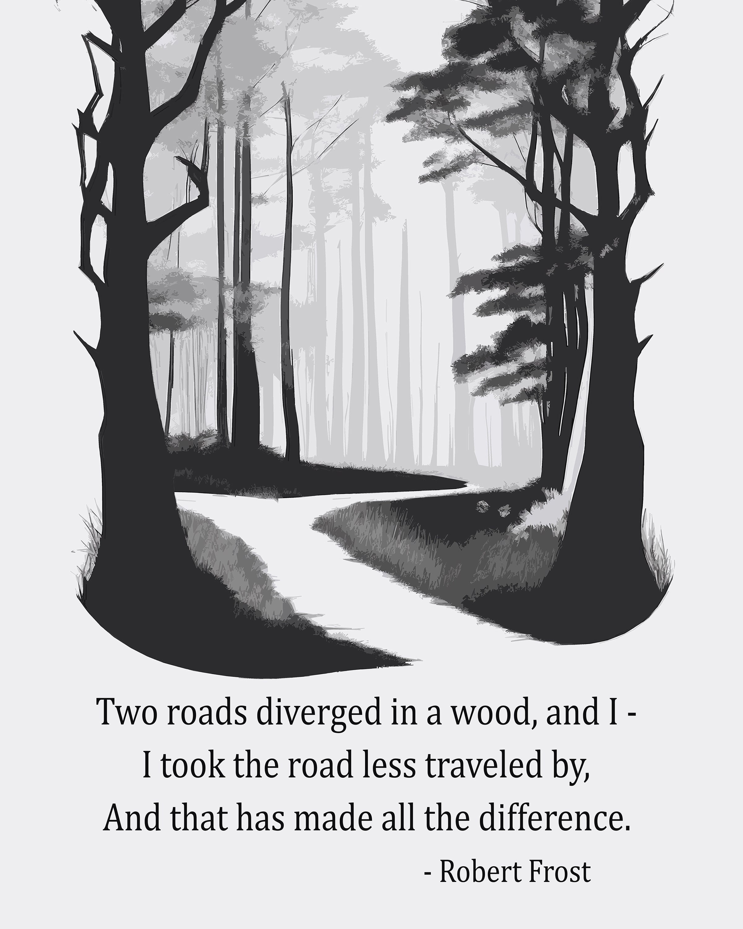 Robert Frost Poem With Artwork , the Road Not Taken, Less Traveled, Exploring, Minimalist ...