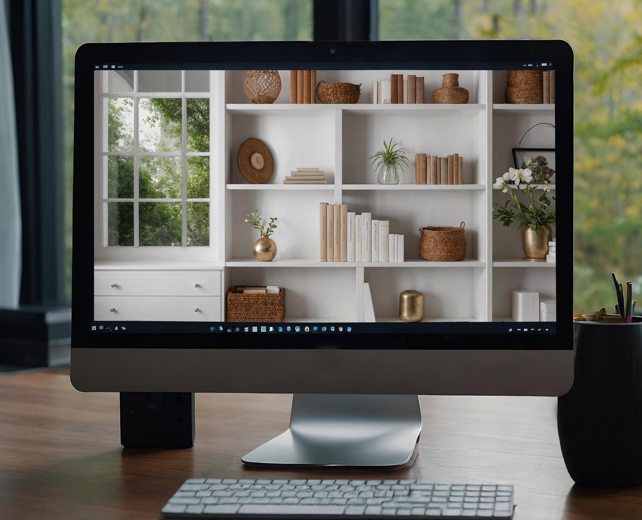 Modern Shelving Office Zoom Background, Bookcase Background for Teams ...