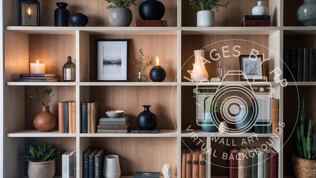 Professional Modern Home Office Bookcase Background for Teams Meetings ...