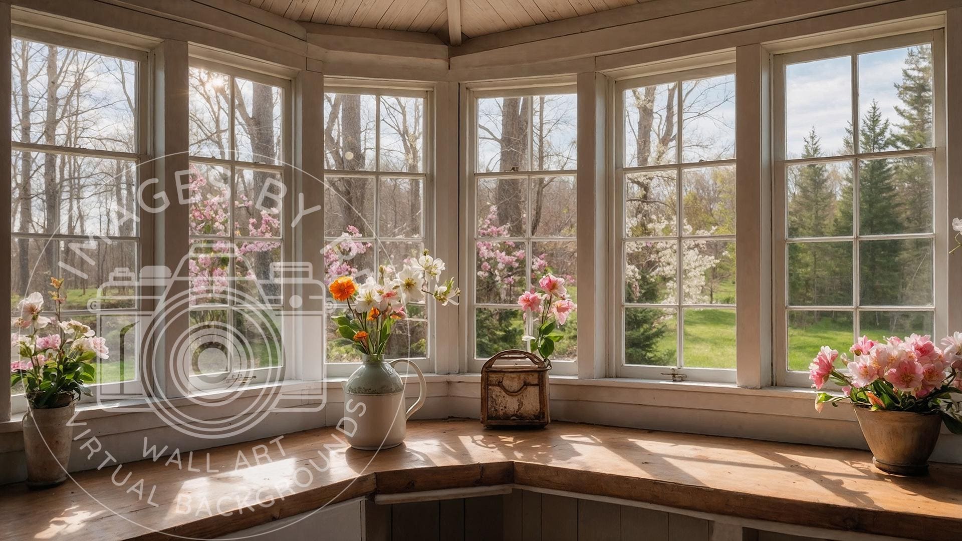 Spring Garden Window Background for Zoom Meetings, Virtual Office ...