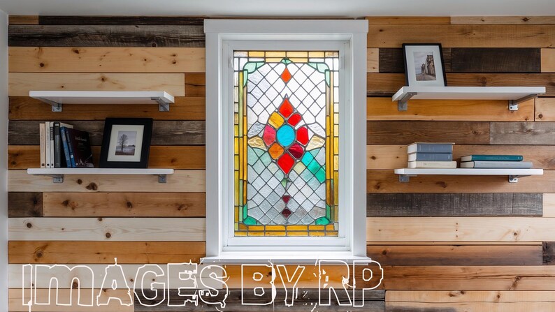 Stained Glass Window Virtual Background Bookshelf for Zoom Meetings ...