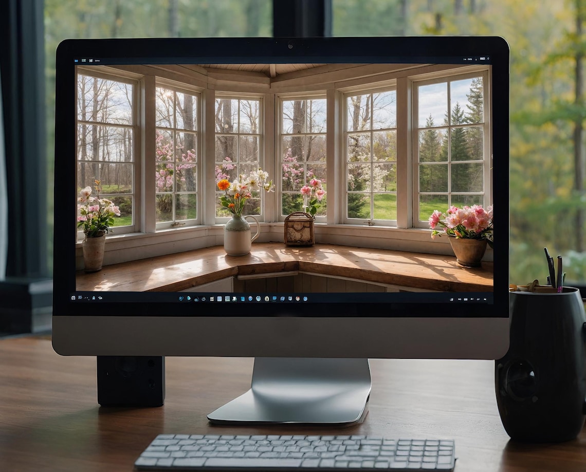 Spring Garden Window Background for Zoom Meetings, Virtual Office ...