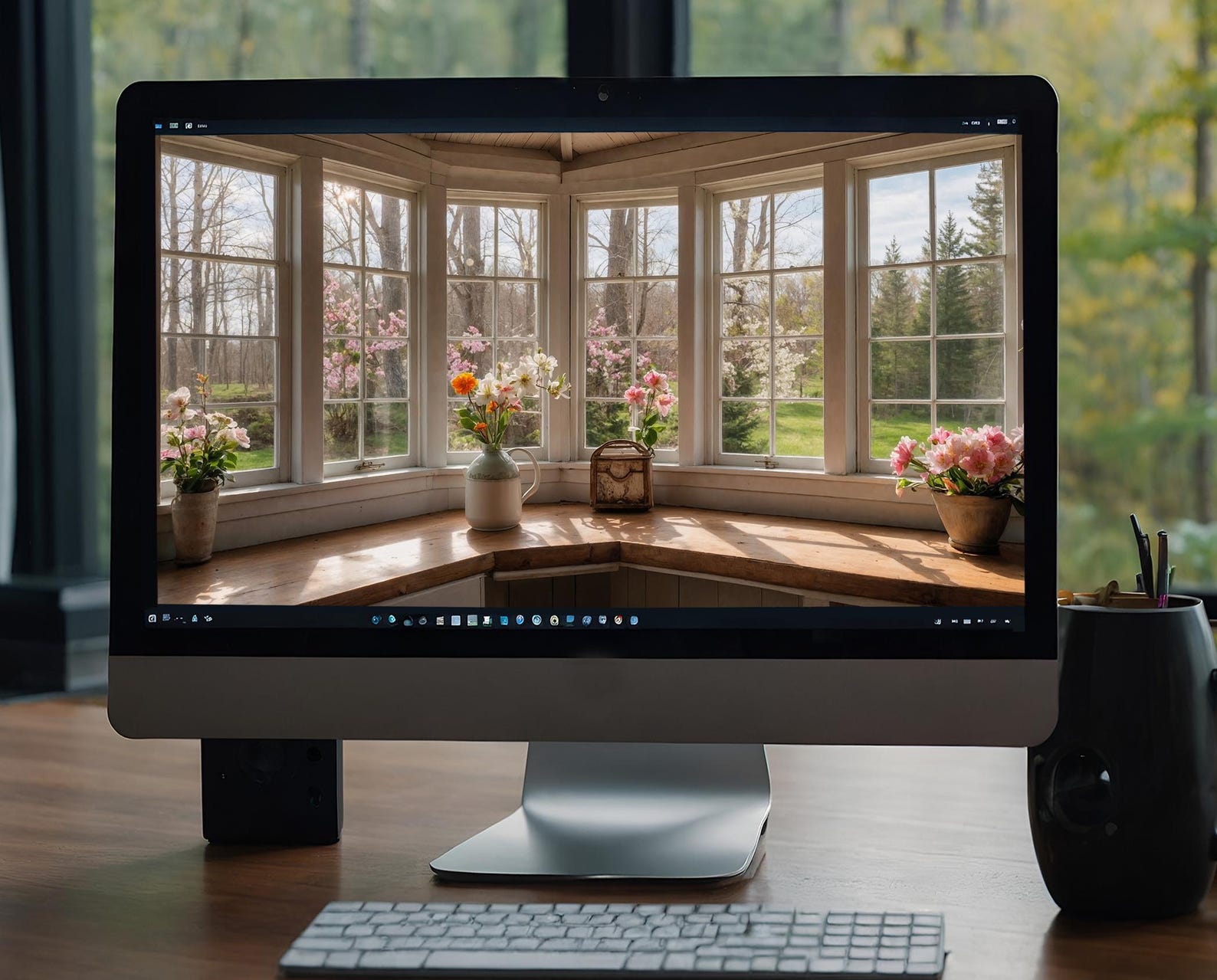 Spring Garden Window Background for Zoom Meetings, Virtual Office ...