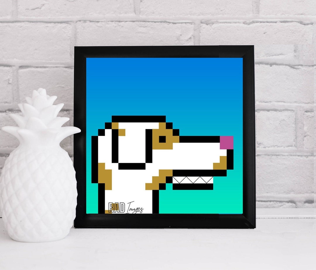 Funny Pet Portraits, Retro Pet Portrait, Pixelated Older Brown Dog Art ...