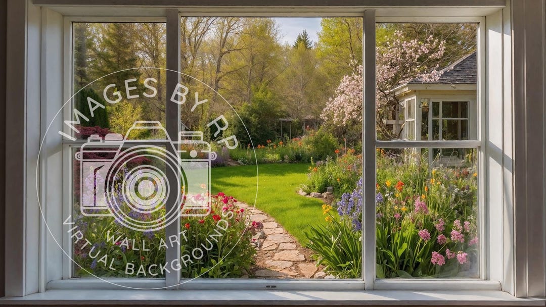 Spring Garden Window Background for Zoom Meetings, Virtual Office ...