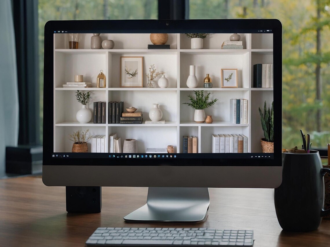 Professional Modern Home Office Bookcase Background for Teams Meetings ...