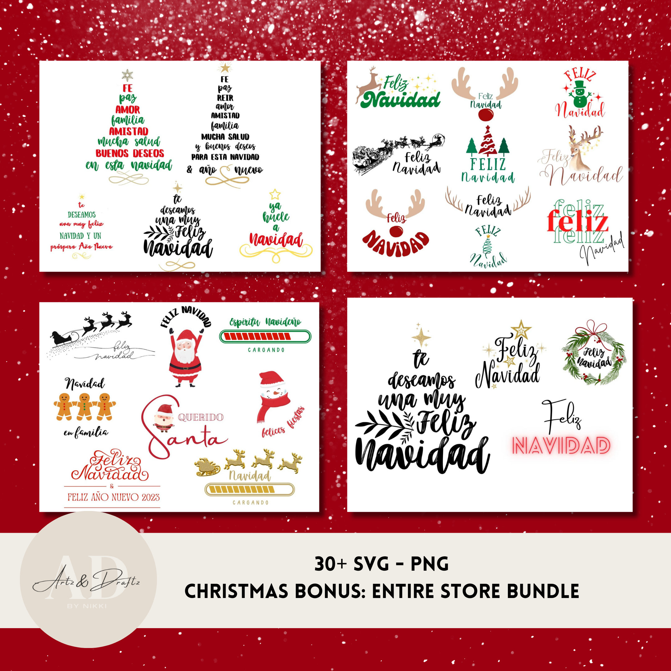 Feliz Navidad SVG Bundle: Spanish Christmas Clipart (digital Download ...