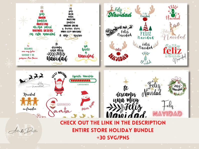 Feliz Navidad SVG Bundle: Spanish Christmas Clipart (digital Files) - Etsy