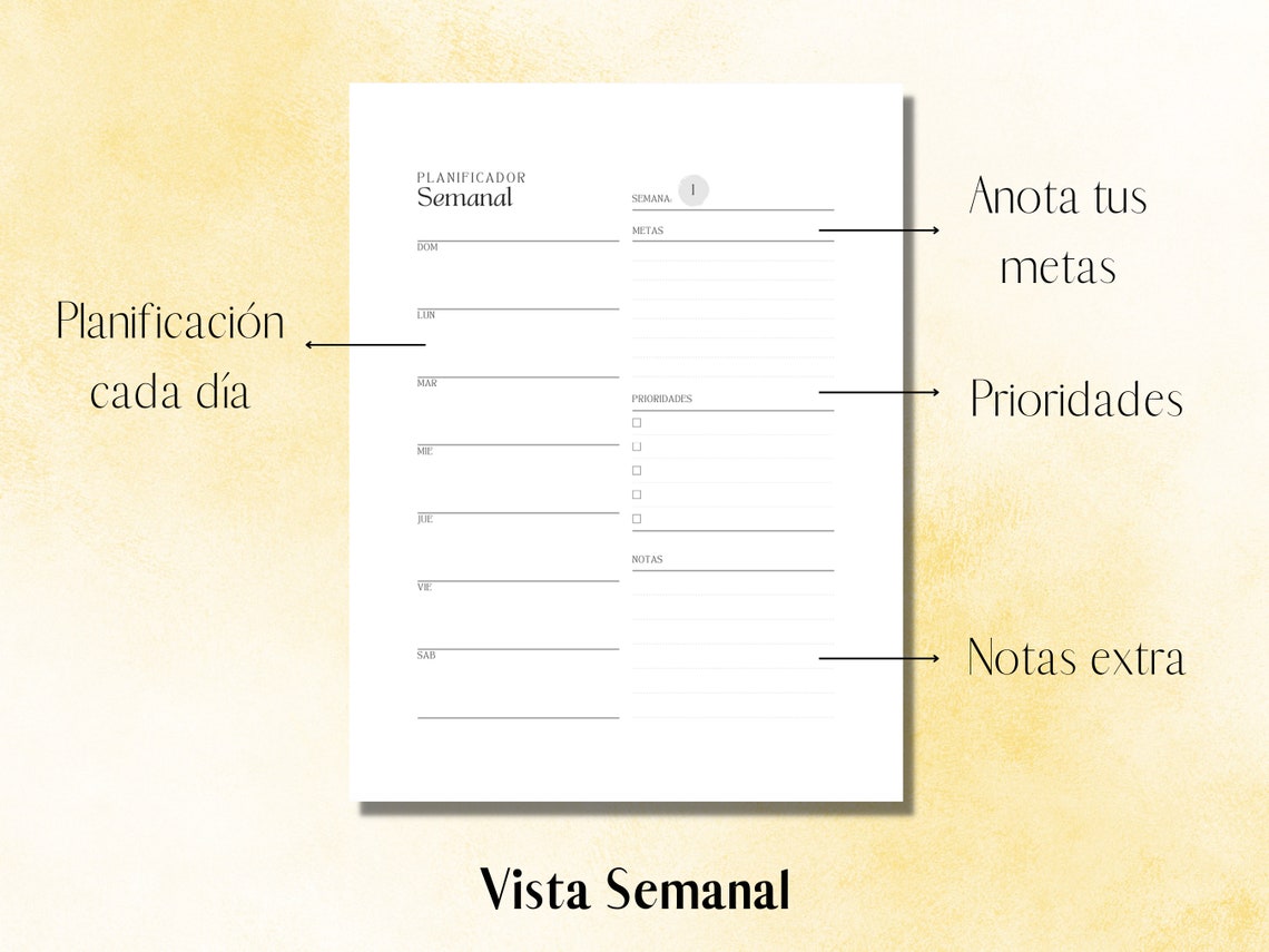 Agenda Amarilla, Agenda 2023 En Español, Planificador Diario, Printable ...
