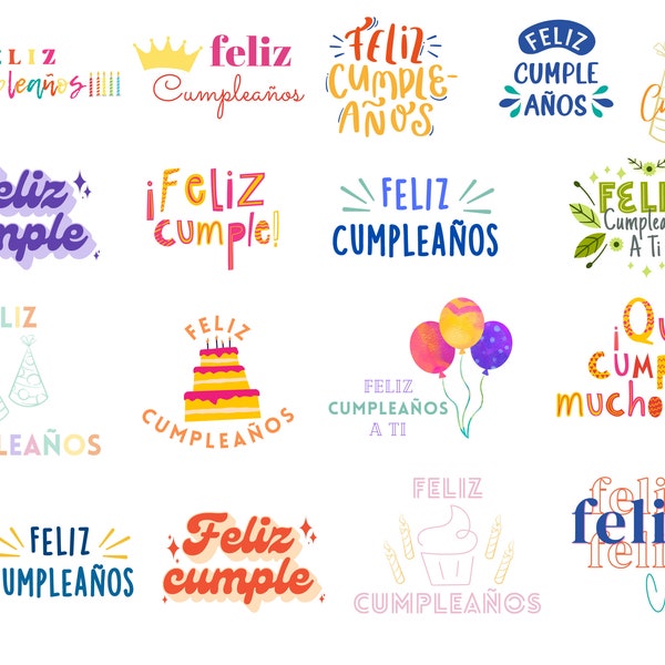 Feliz Cumpleaños Svg Bundle, Spanish Happy Birthday Svg, Birthday Party ...