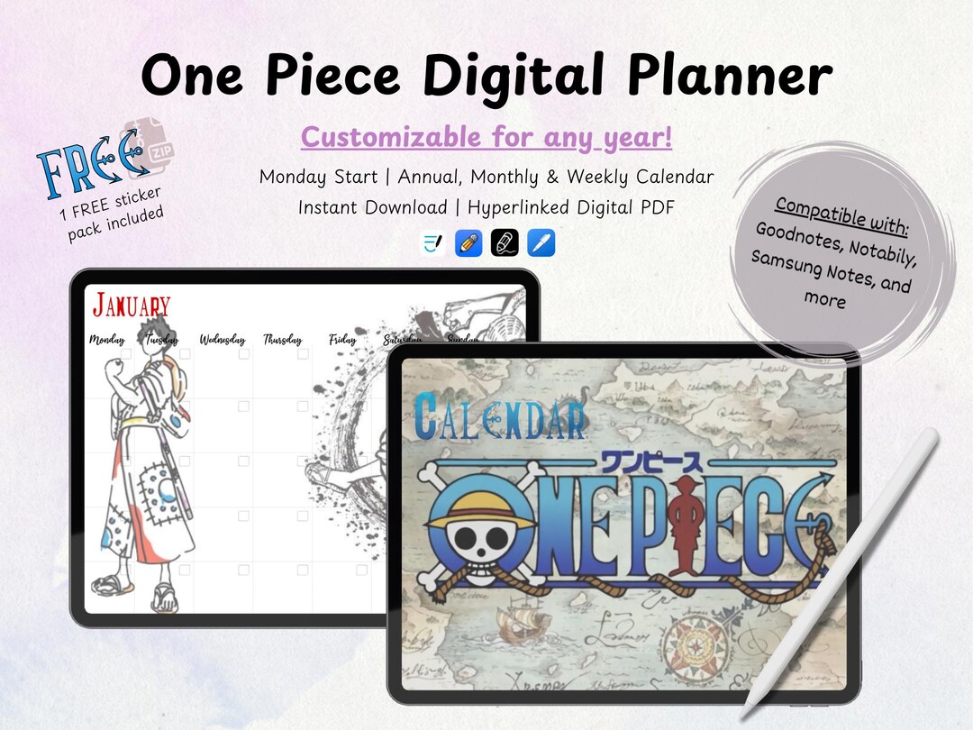 One Piece Customizable Digital Planner, All-in-one Hyperlinked PDF ...