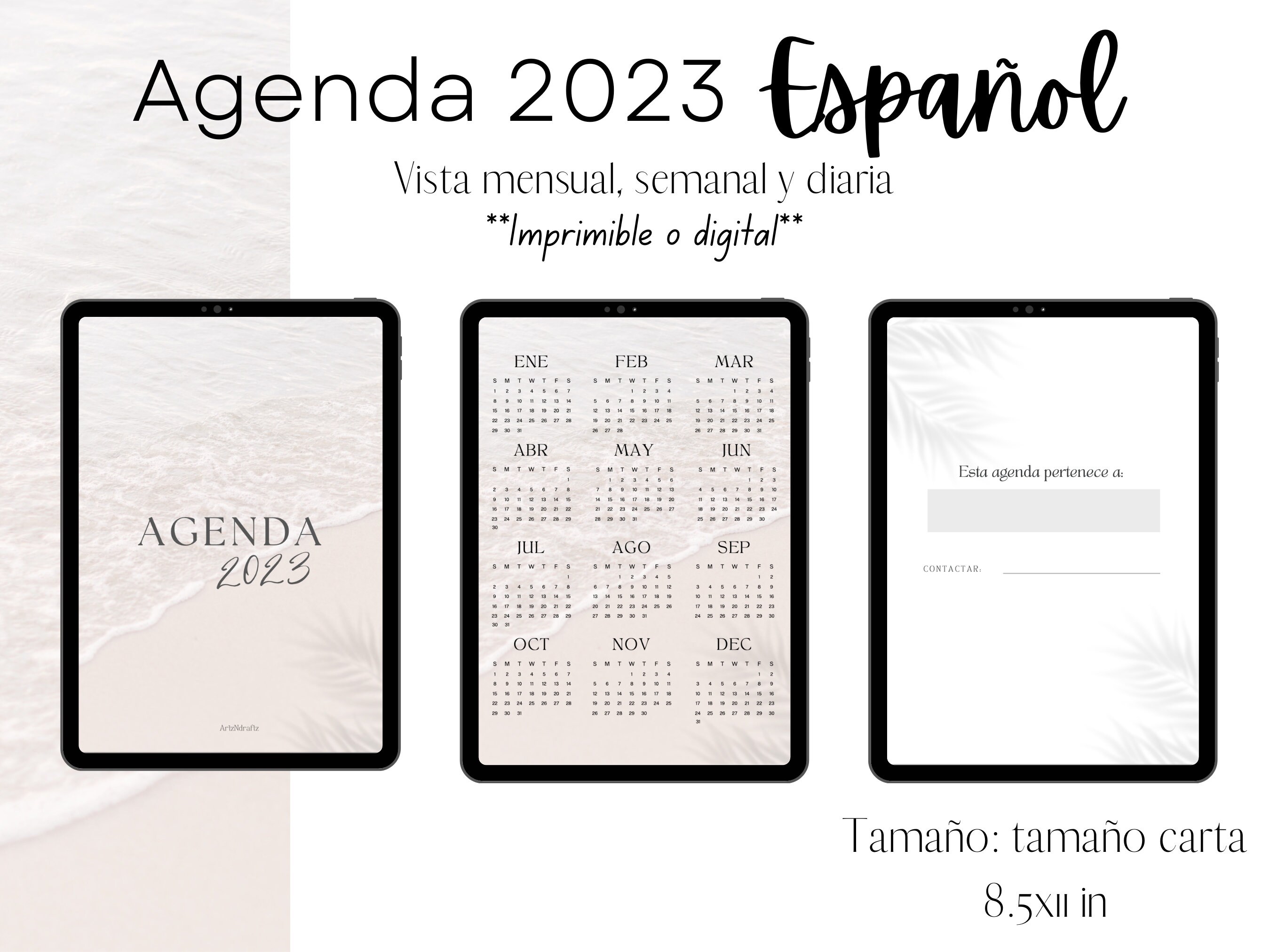 Minimalist Agenda, Agenda 2023 En Español, Planificador Diario ...