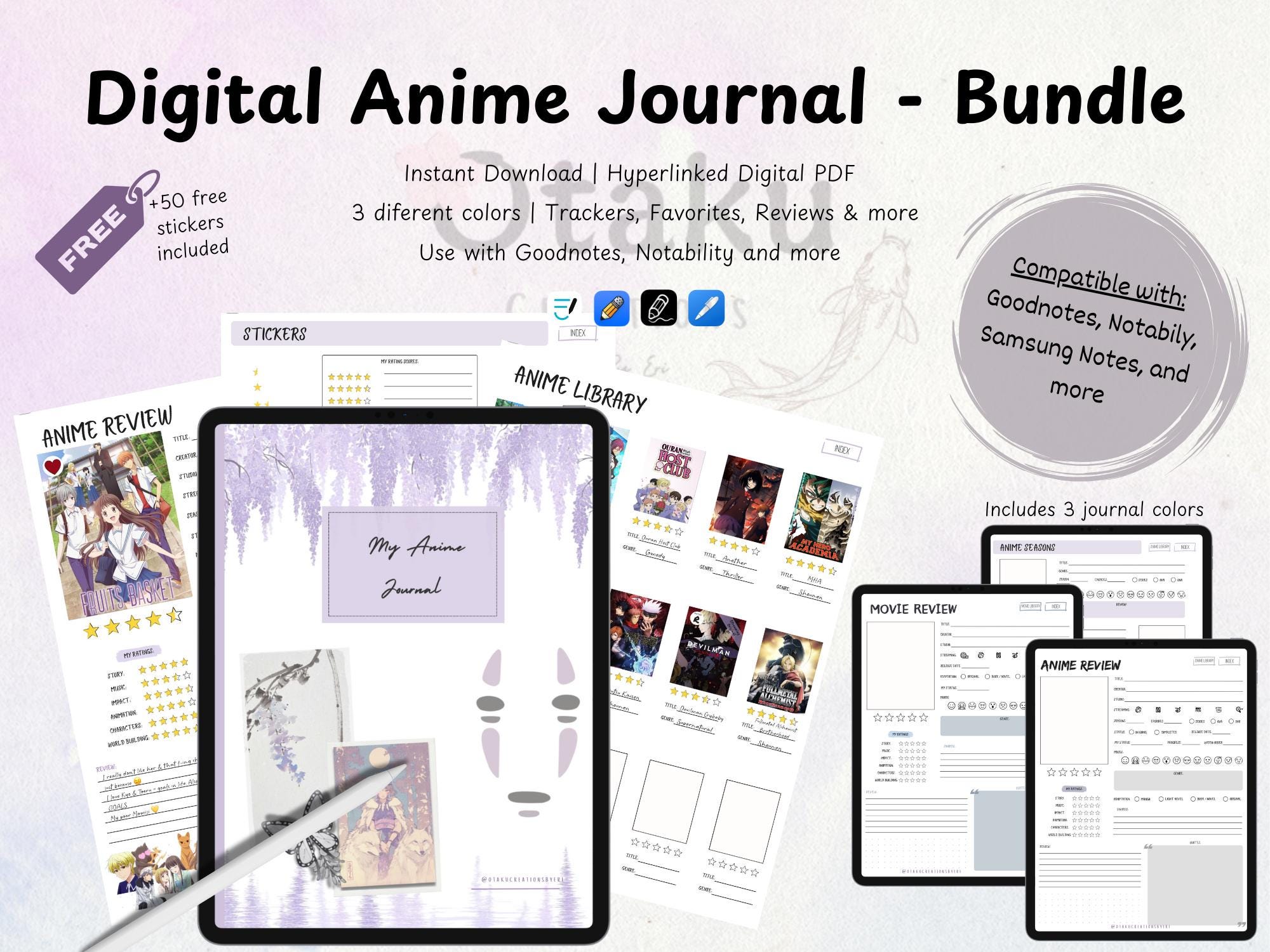 Digital Anime Journal Bundle, Hyperlinked PDF, Templates for Review ...