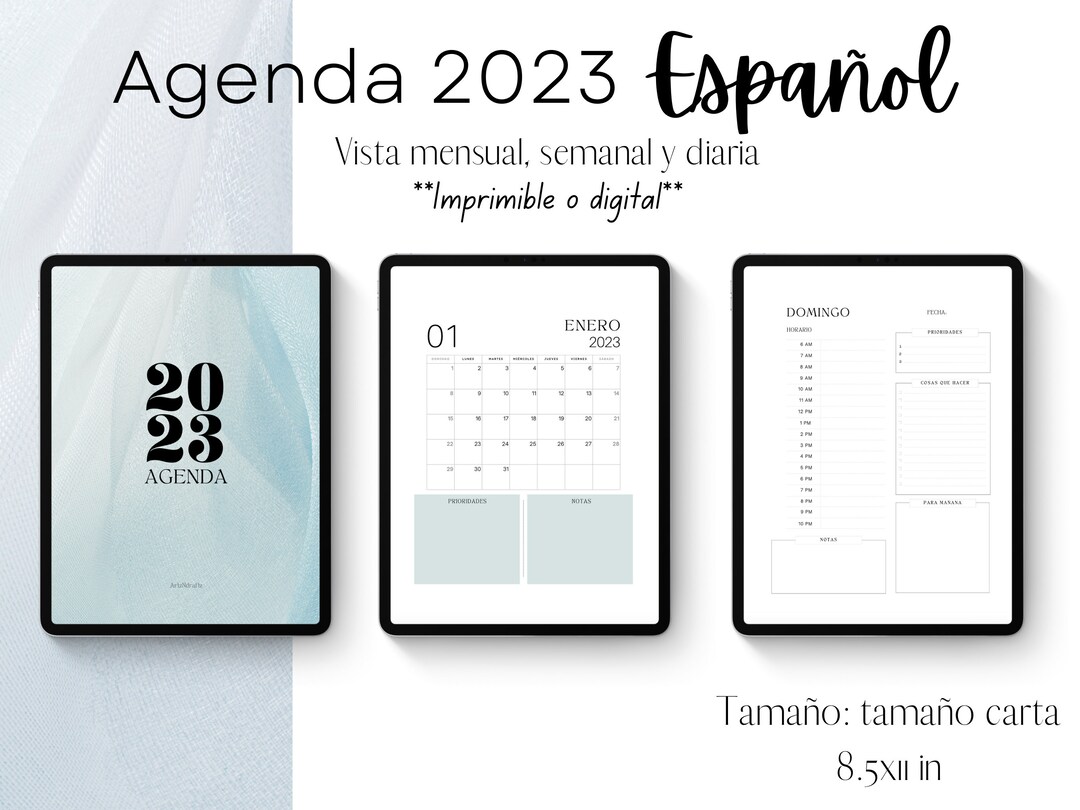 Agenda Azul, Agenda 2023 En Español, Planificador Diario, Printable ...