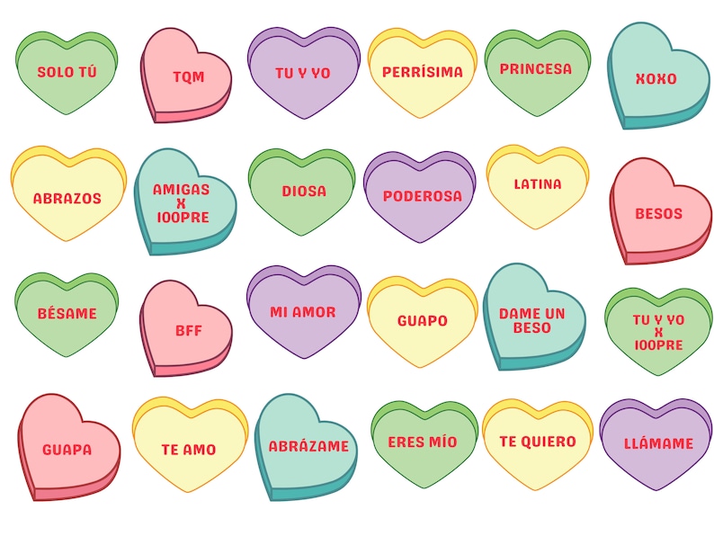 Spanish Conversation Hearts Svg, Candy Hearts Svg, Dia De Los ...