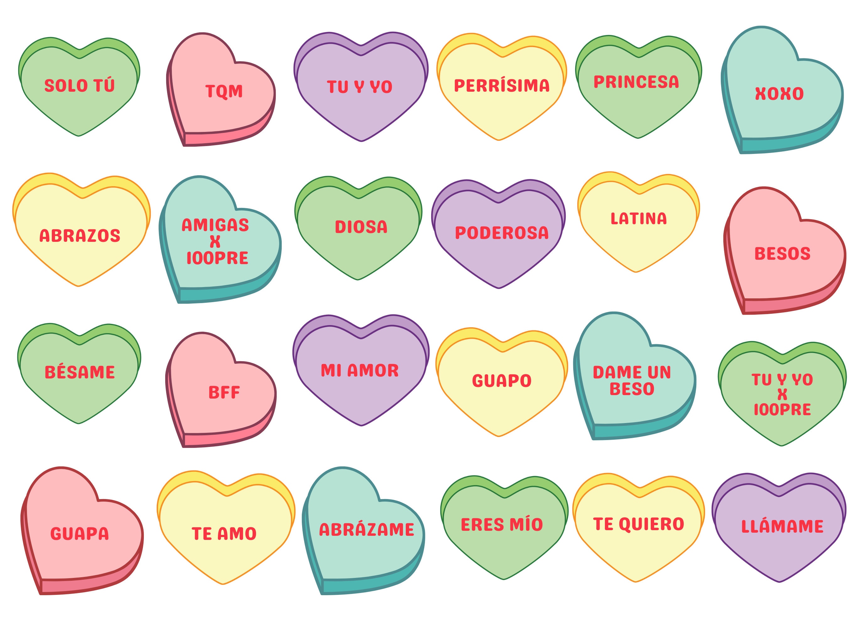 Spanish Conversation Hearts Svg, Candy Hearts Svg, Dia De Los ...