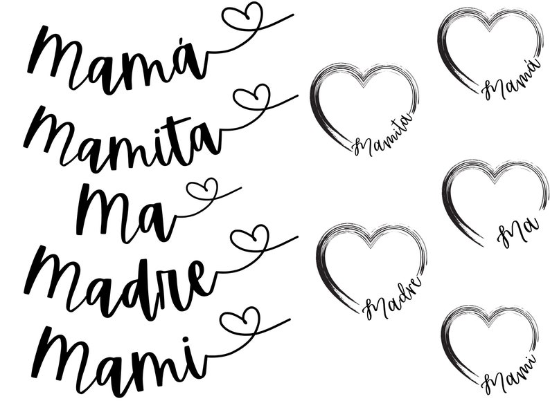 Spanish Mother's Day SVG Bundle: Mamá, Madre, Mami Heart Designs ...