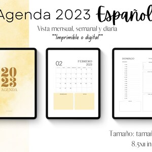 Agenda Amarilla, Agenda 2023 En Español, Planificador Diario, Printable ...