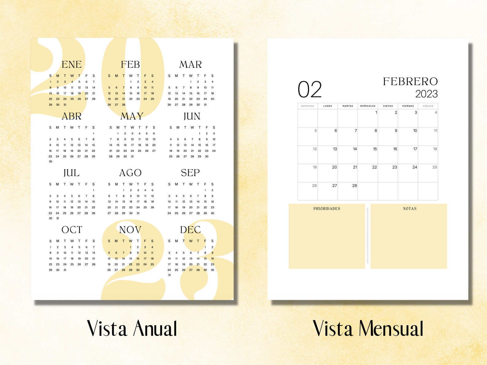 Agenda Amarilla, Agenda 2023 En Español, Planificador Diario, Printable ...