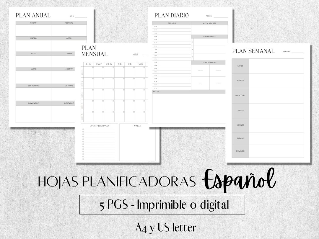 Spanish Undated Planner Bundle: Daily, Weekly, Monthly, Annual (digital ...