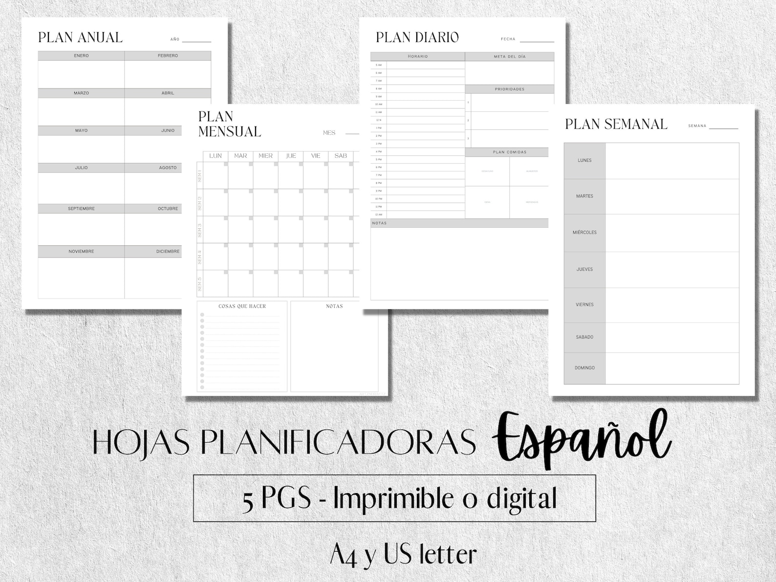 Spanish Undated Planner Bundle: Daily, Weekly, Monthly, Annual (digital ...