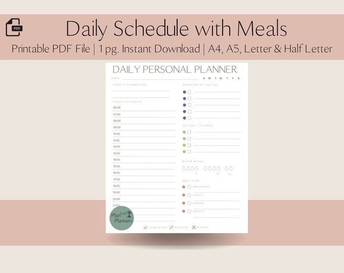 Printable Daily Planner With Meals - Etsy