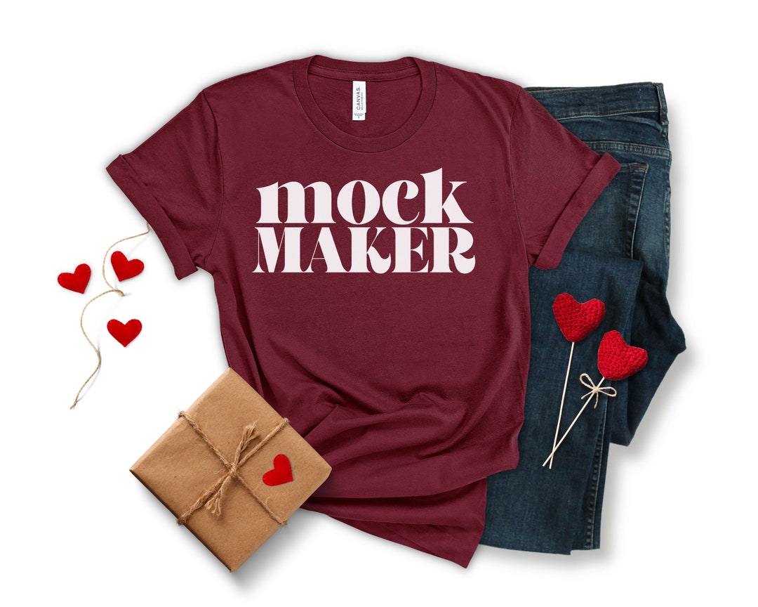 Maroon Valentines Day Tshirt Mockup, Valentines Day Flat Lay, Valentine ...