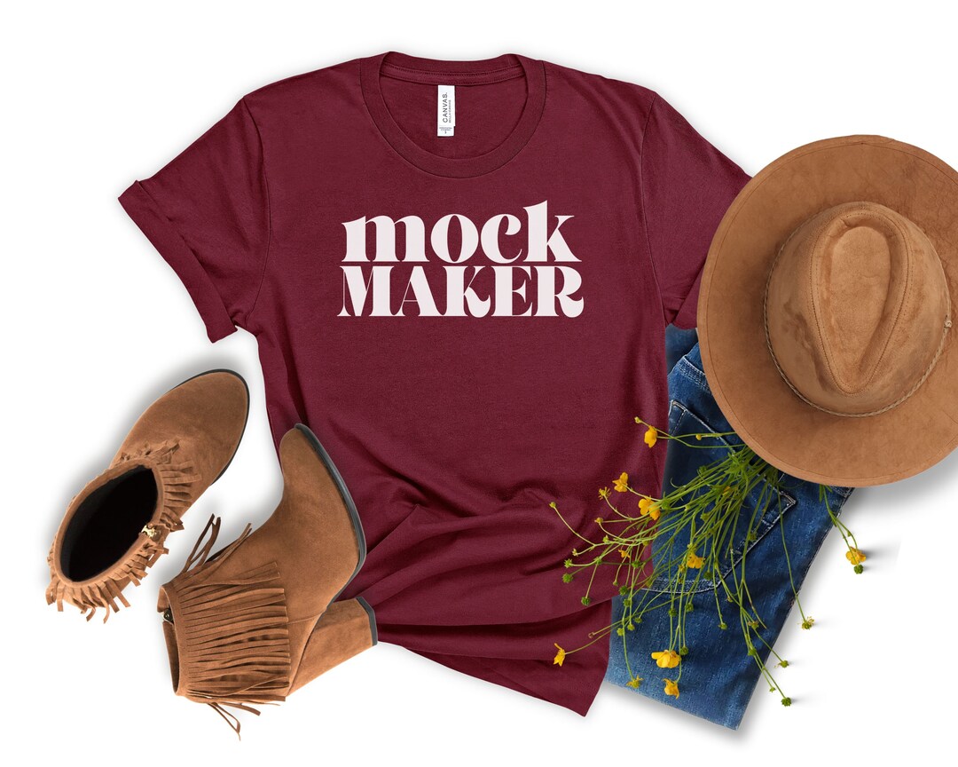 Bella Canvas 3001 Maroon Flat Lay Mockup, 3001 Maroon Mockup, BC 3001 ...