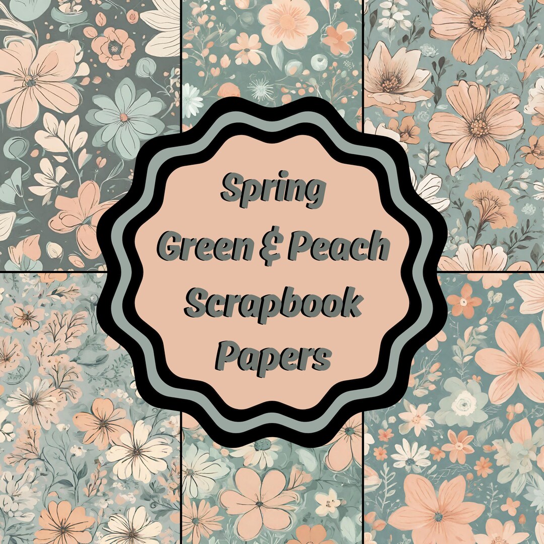 Scrapbook Papers, Spring Green and Peach Scrapbook Papers. Digital ...