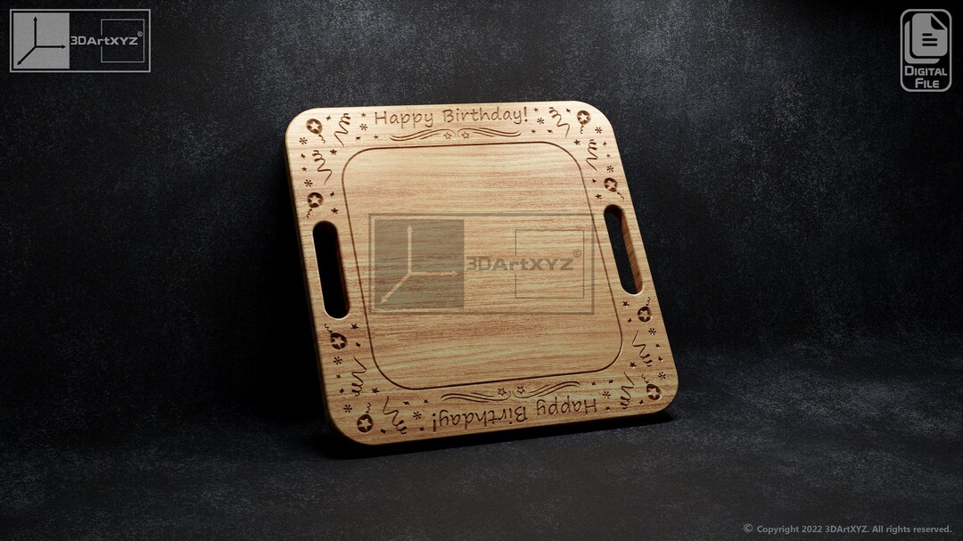 Square Birthday Cake Platter - CNC Files for Wood (svg, Dxf, Eps, Ai ...