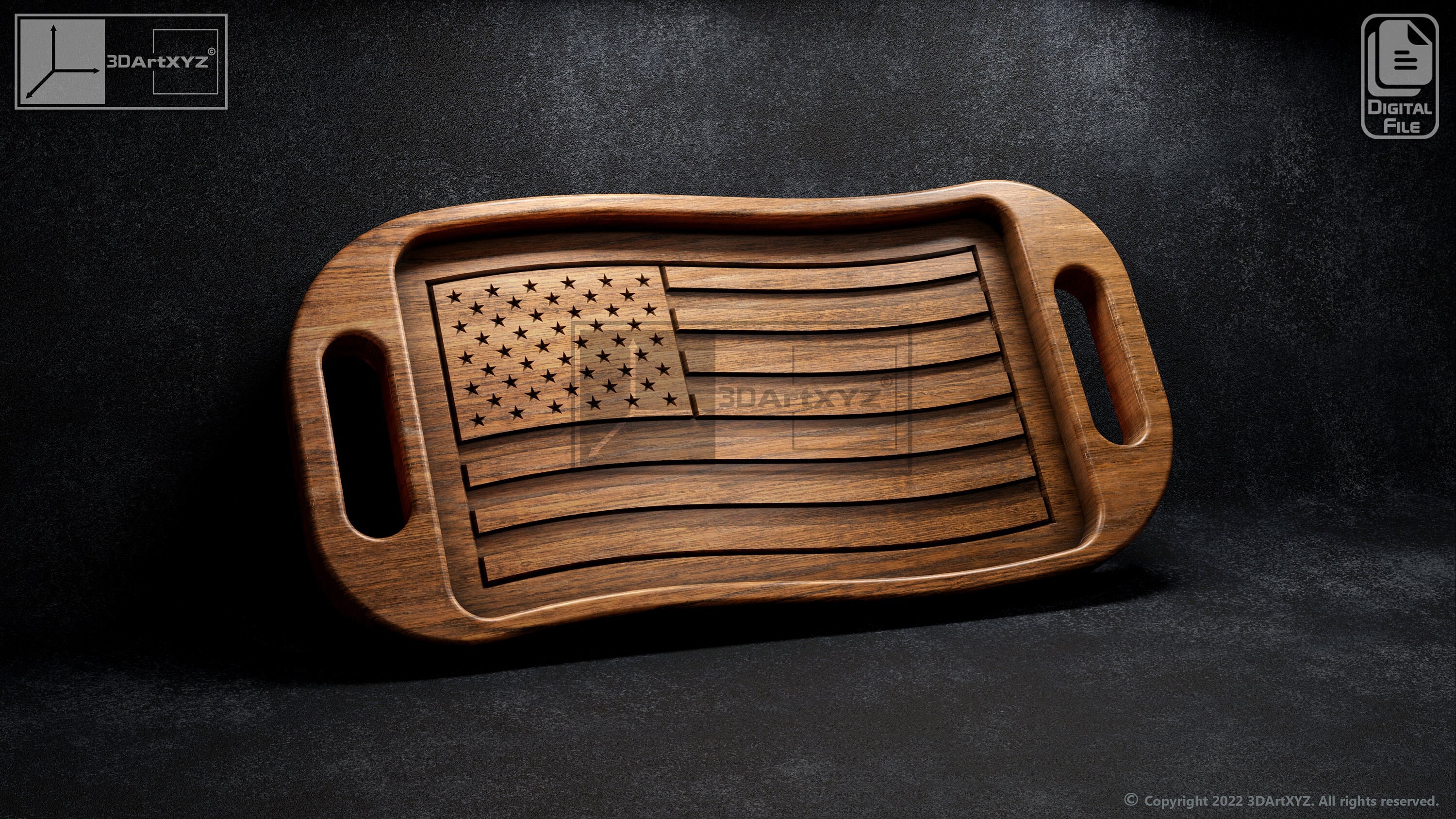US Flag Wavy Tray With Handles - CNC Files for Wood (svg, Dxf, Eps, Ai ...