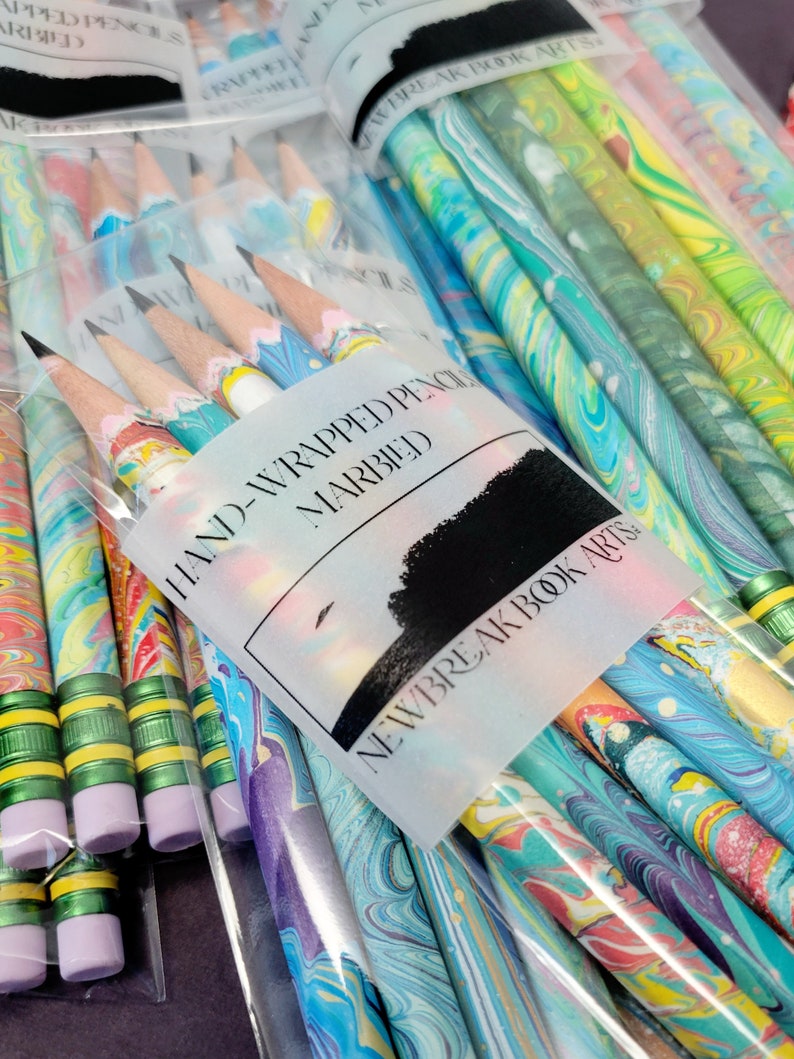 5-pack Hand-wrapped Pastel Graphite 2 Pencils. Chiyogami, Marbled, Book ...