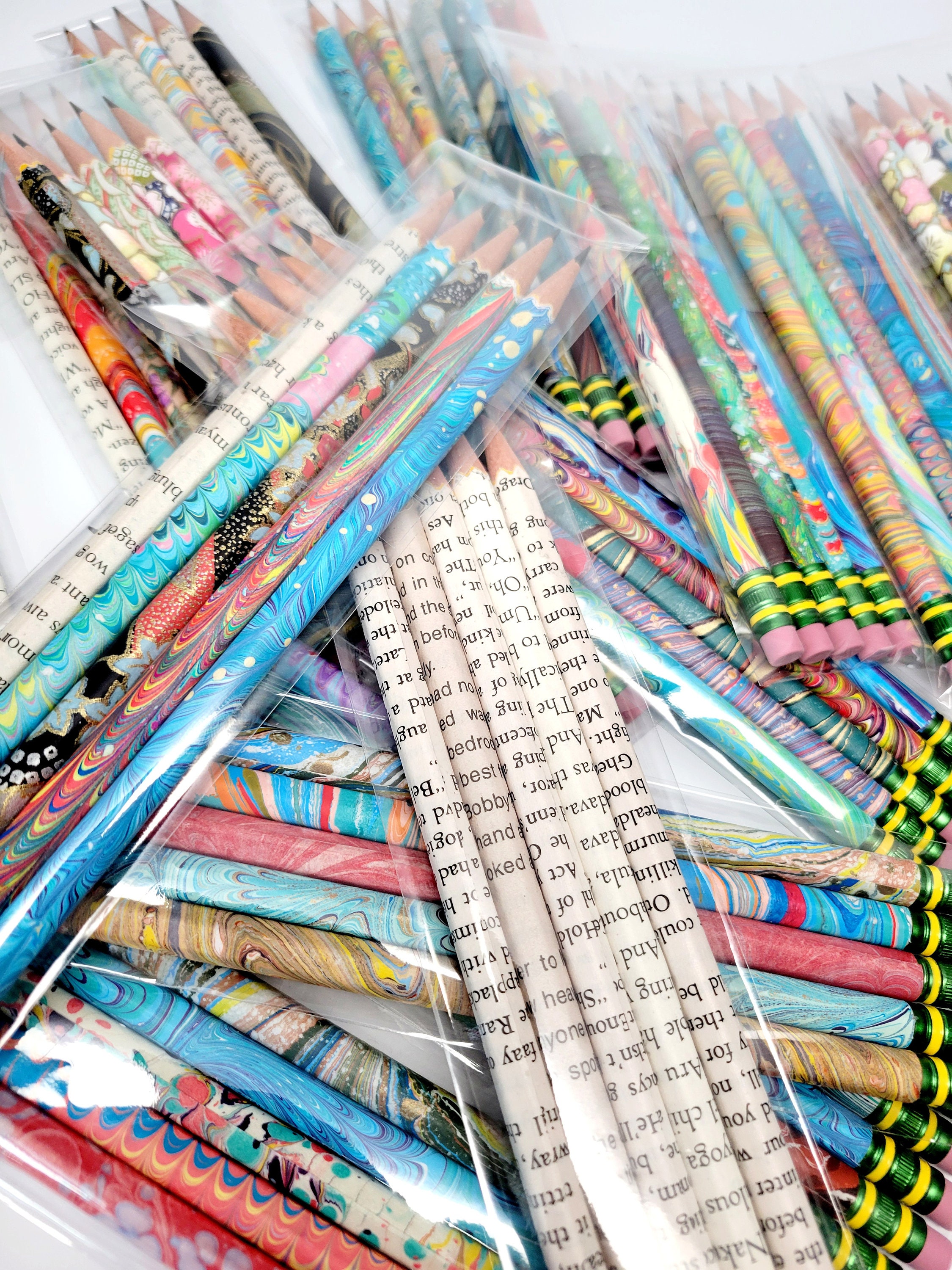 5-pack Hand-wrapped #2 Graphite Pencils. Chiyogami, Marbled, Book Pages ...