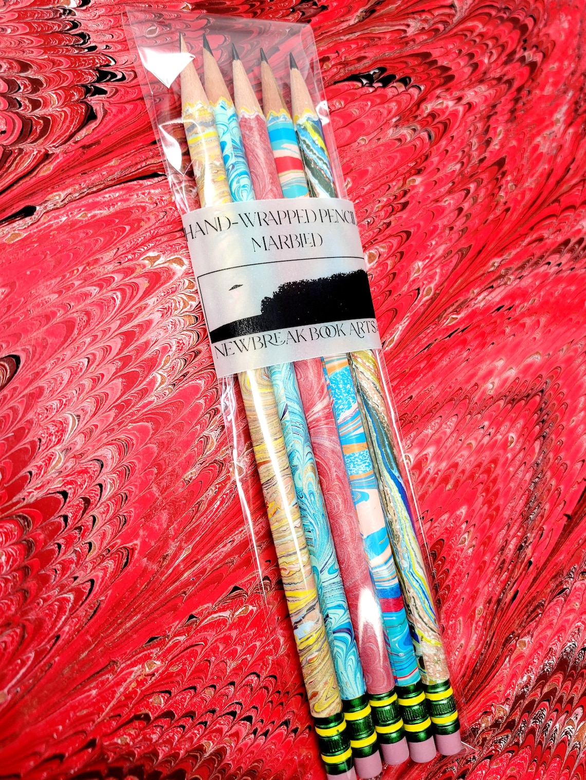 5-pack Hand-wrapped #2 Graphite Pencils. Chiyogami, Marbled, Book Pages ...