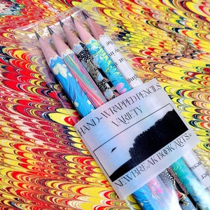 5-pack Hand-wrapped #2 Graphite Pencils. Chiyogami, Marbled, Book Pages ...