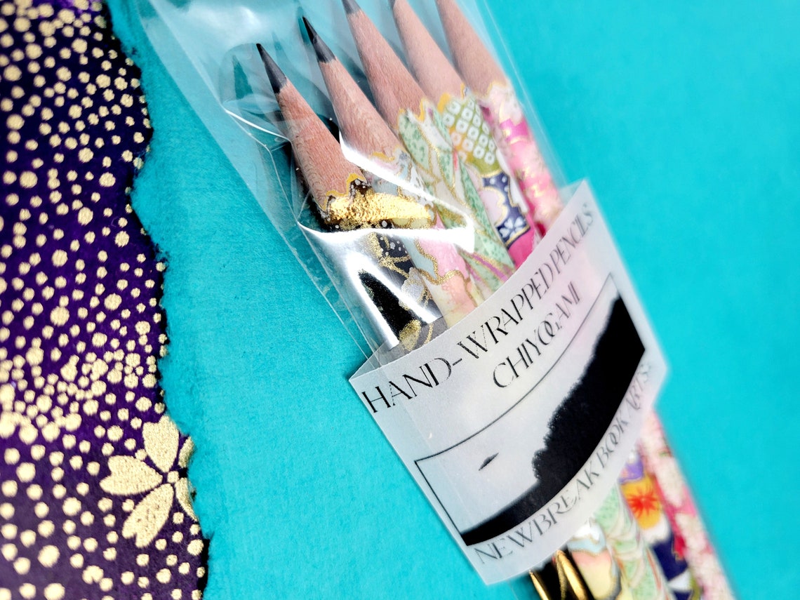 5-pack Hand-wrapped #2 Graphite Pencils. Chiyogami, Marbled, Book Pages ...