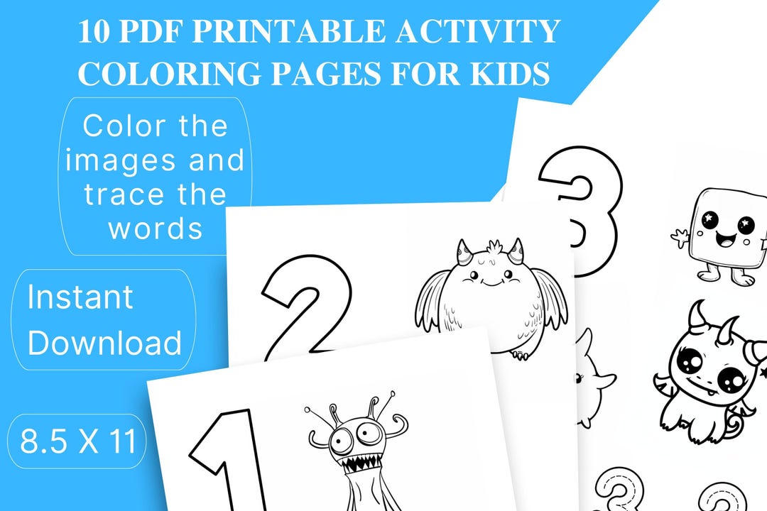 10 PDF Downloadable Monsters Color and Trace NUMBERS Activity Coloring ...