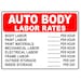Body Shop Auto Body Repair Collision Labor Rates Hourly Price Sign PDF ...