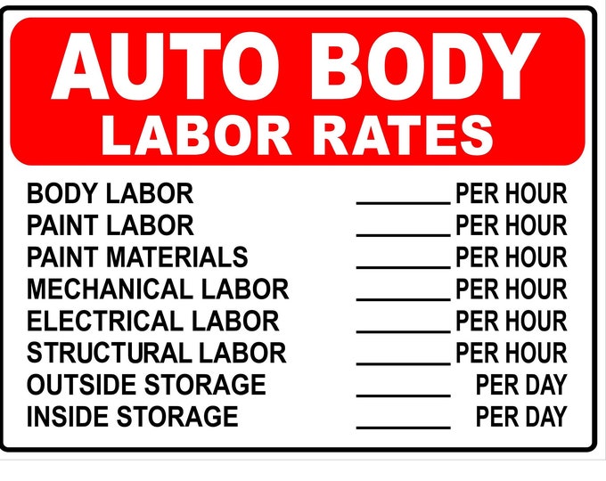 Collision Repair Shop Bodyshop Hourly Labor Rates Sign PDF Template ...