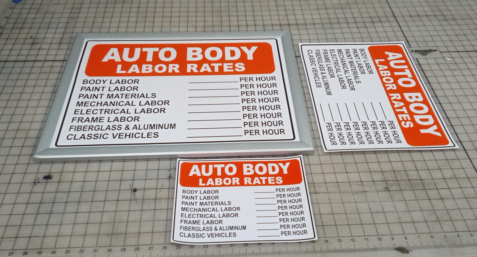 Body Shop Auto Body Repair Collision Labor Rates Hourly Price Sign With ...