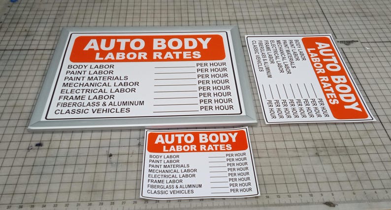 Body Shop Auto Body Repair Collision Labor Rates Hourly Price Sign With ...