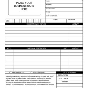 Body Shop Mechanic Shop Service Center Form to Give Free Estimates PDF ...