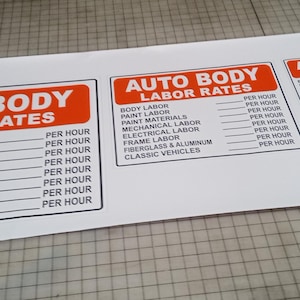 Body Shop Auto Body Repair Collision Labor Rates Hourly Price Sign With ...